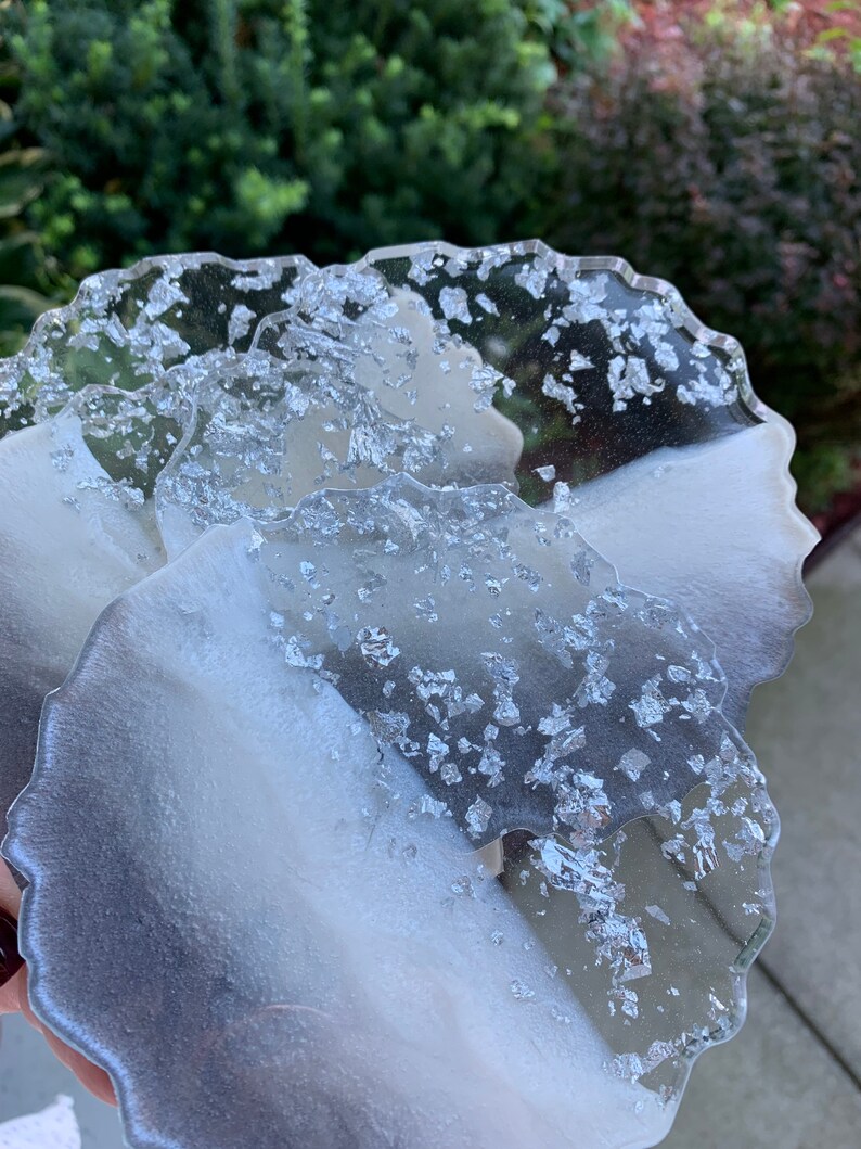 Resin Tray | Silver Resin Tray | Resin Coasters | Handmade Tray and ...