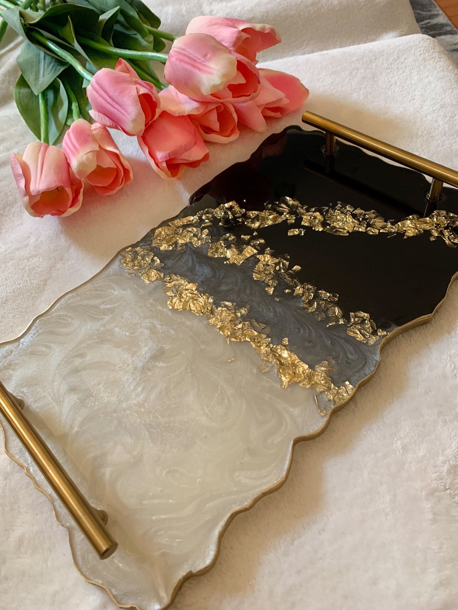 Resin Tray | Black , Gold and Pearl Resin Tray | Christmas Gift | Home ...