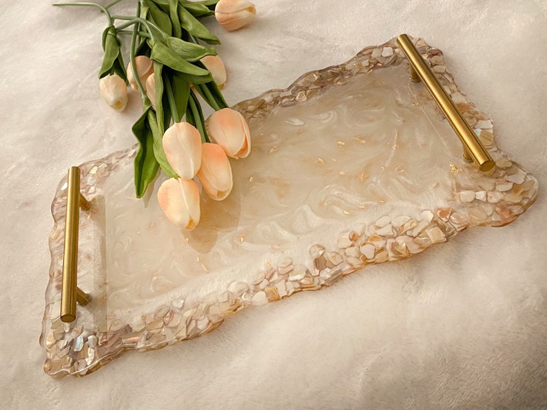 Resin Tray Pearl With Crushed Seashells Resin Tray | Etsy