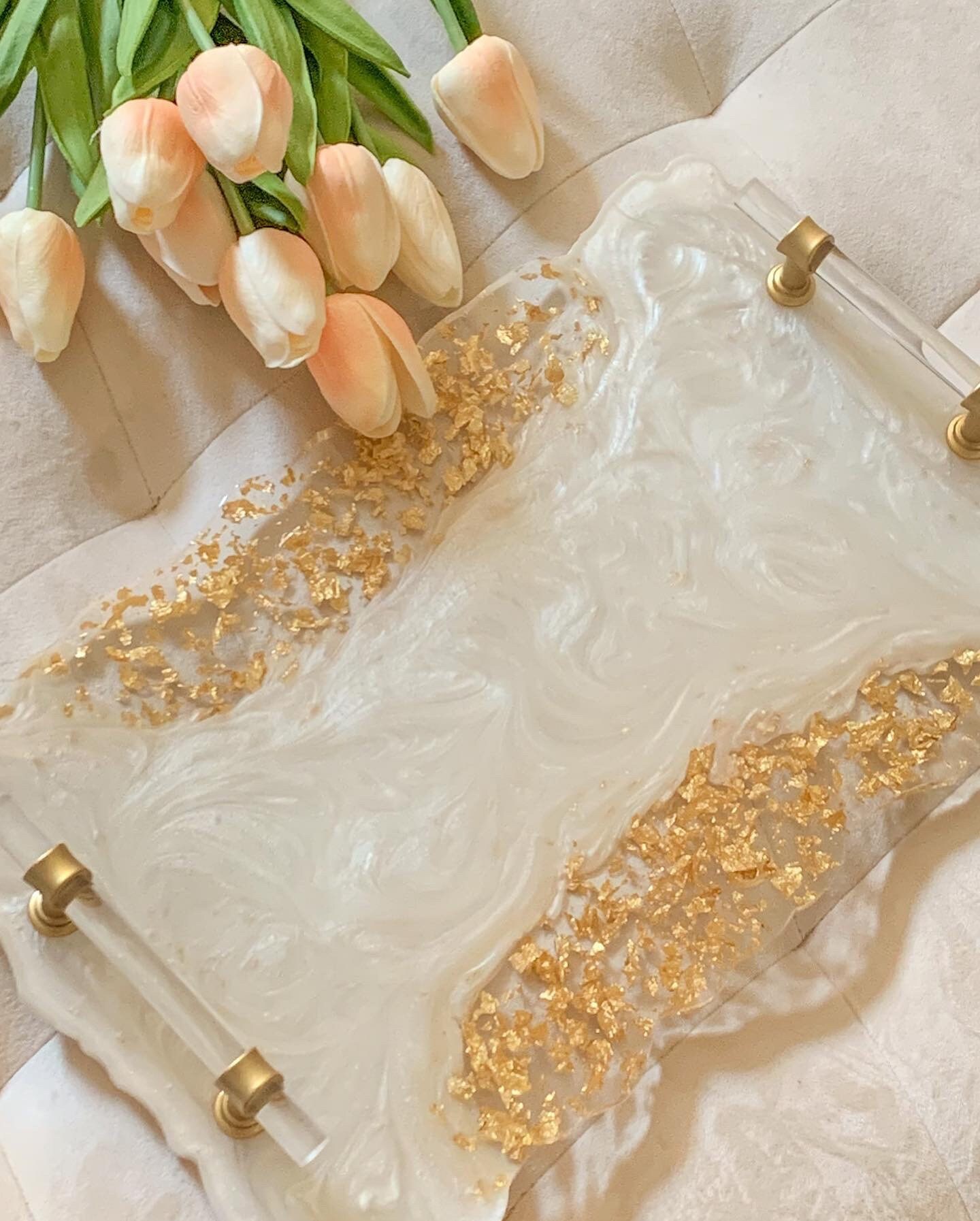 Resin Tray | White and Gold Resin Tray | Handmade Tray | Christmas Gift ...