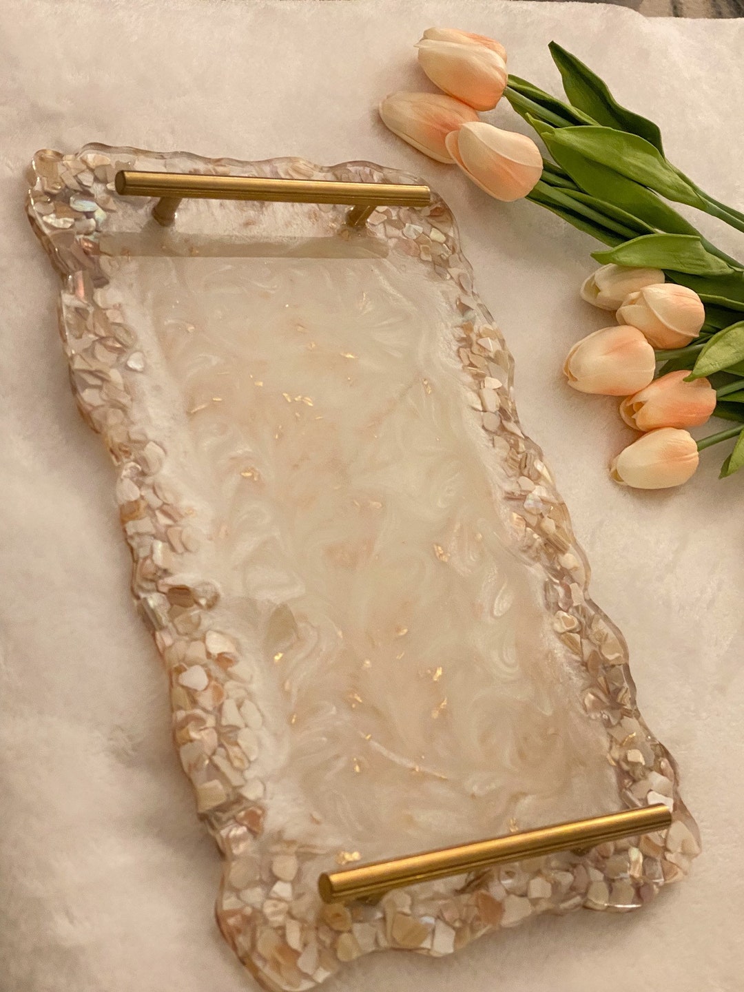 Resin Tray Pearl With Crushed Seashells Resin Tray Handmade Tray ...