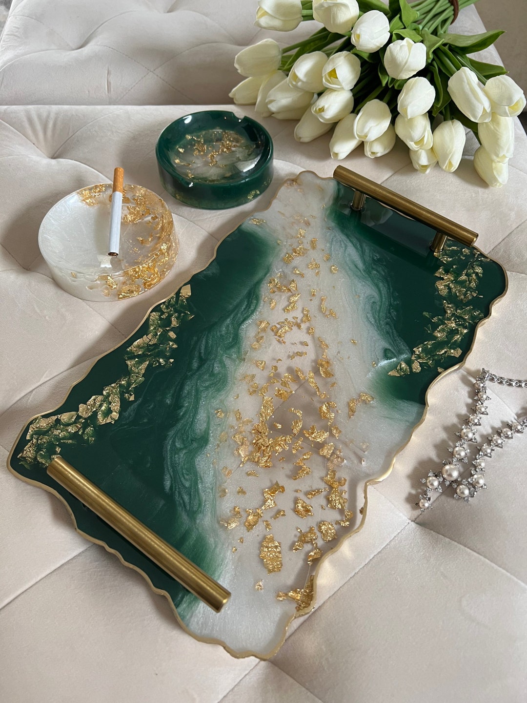 Resin Tray / Green Resin Tray / Emerald Green Resin Tray / Decorative ...