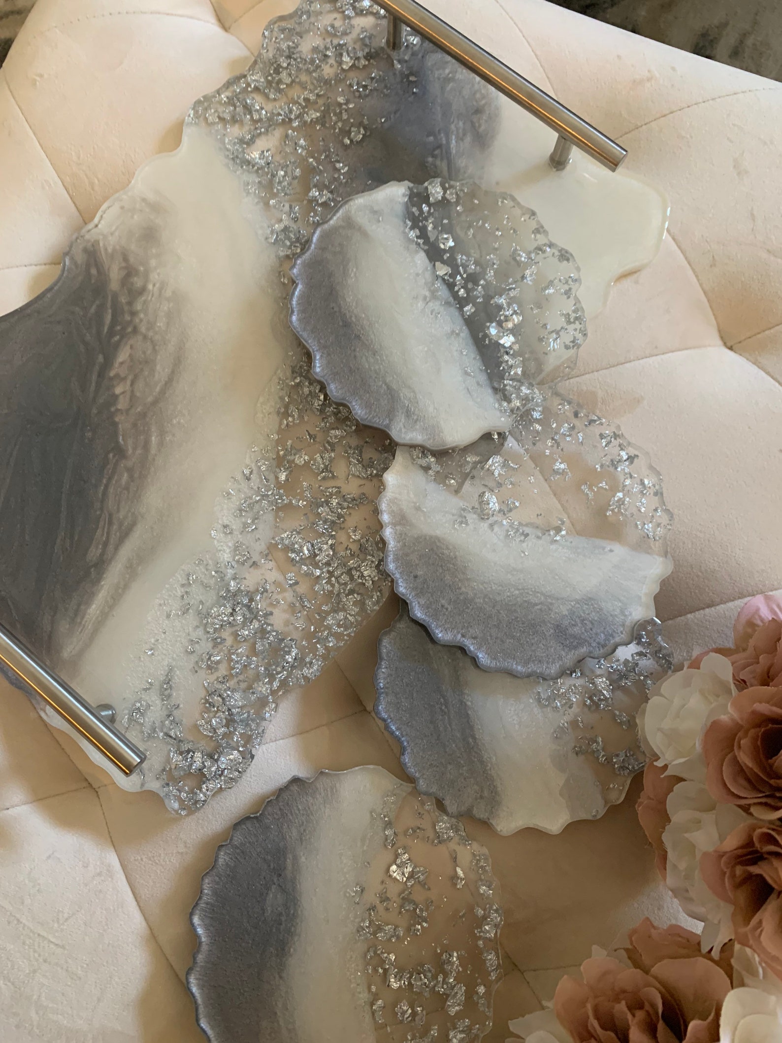 Resin Tray | Silver Resin Tray | Resin Coasters | Handmade Tray and ...