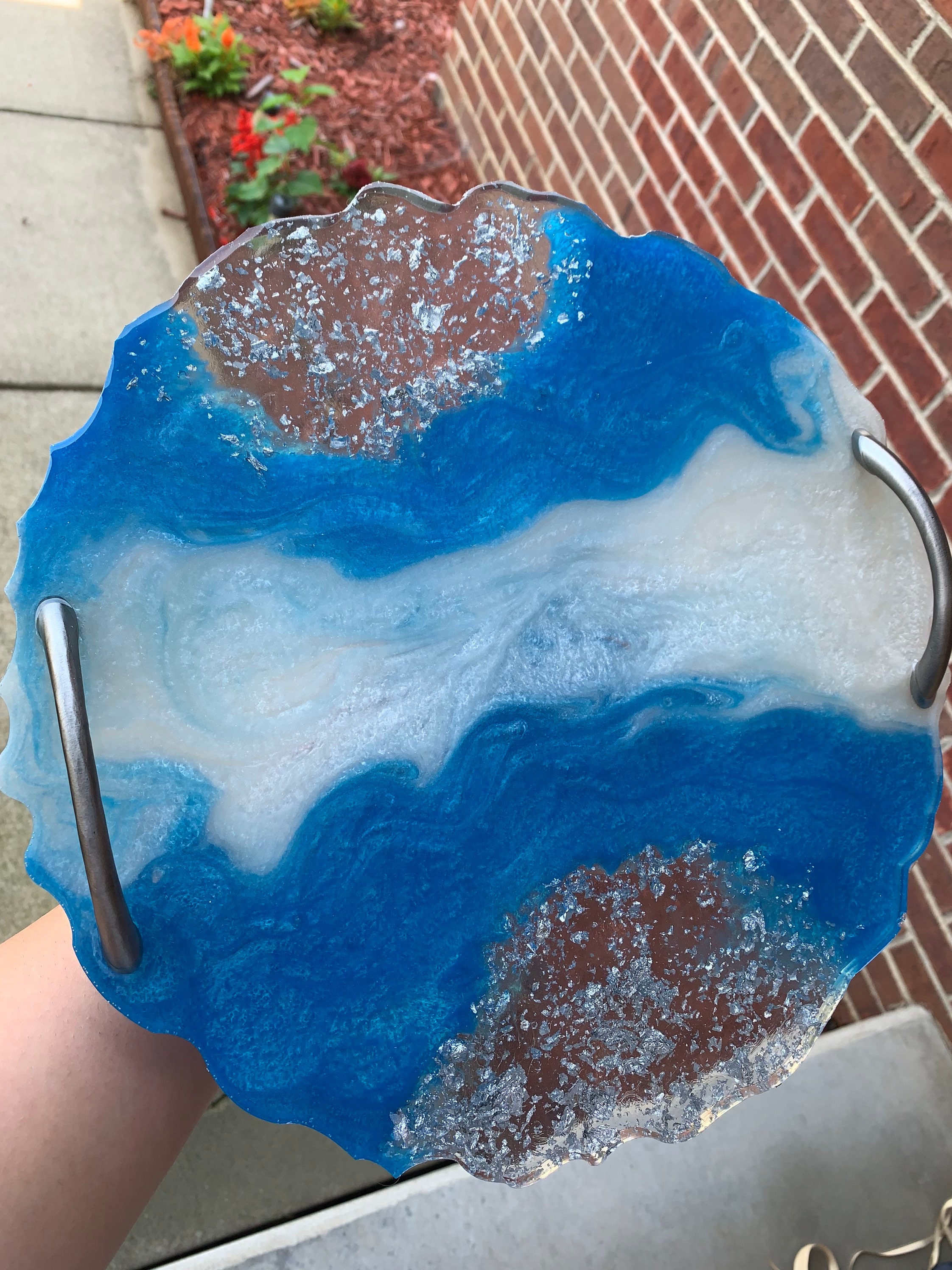 Resin Tray Blue Resin Tray Blue and Silver Resin Tray Christmas Gift ...