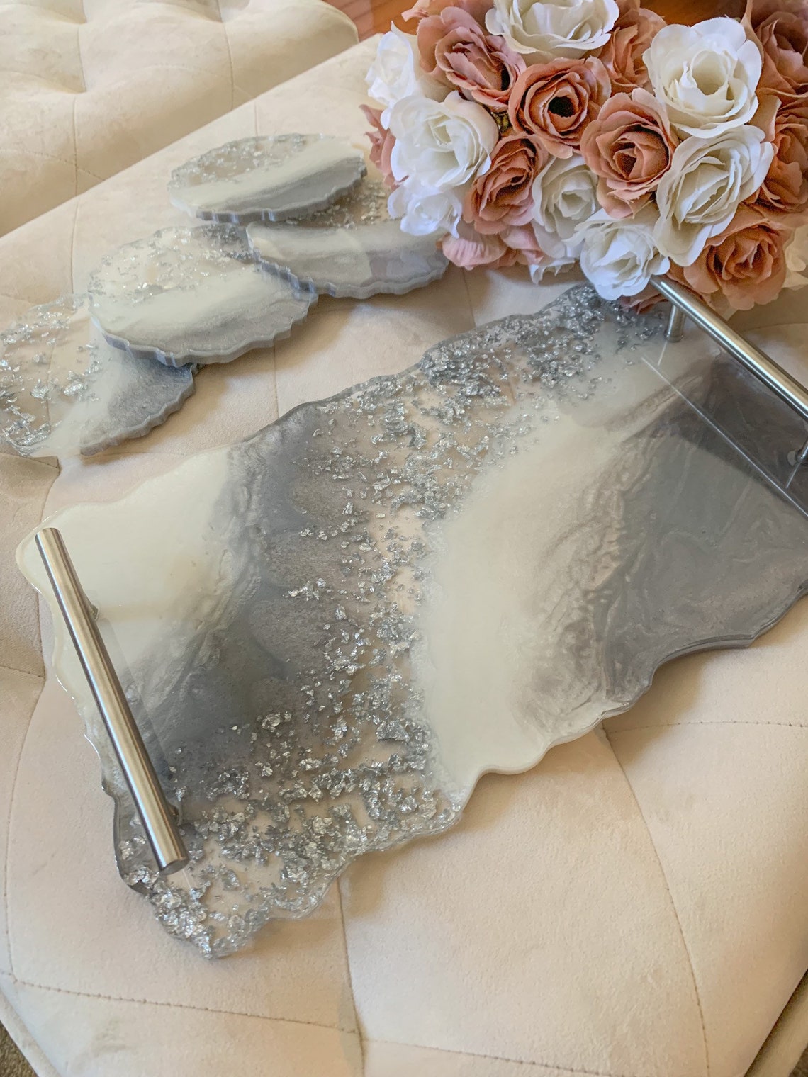 Resin Tray Silver Resin Tray Resin Coasters Handmade - Etsy