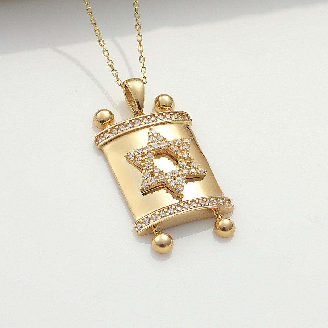 14K Torah Magen David Charm Pendant Solid Gold 14K 18K Judaica Jewelry ...