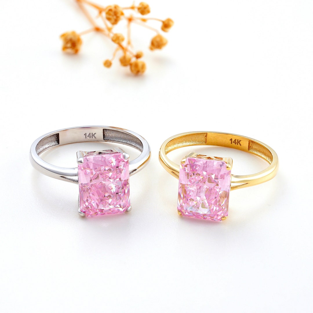 3ct Pink Color Gemstone Ring Real Gold 10K, 14K, 18K. Pink Yellow ...