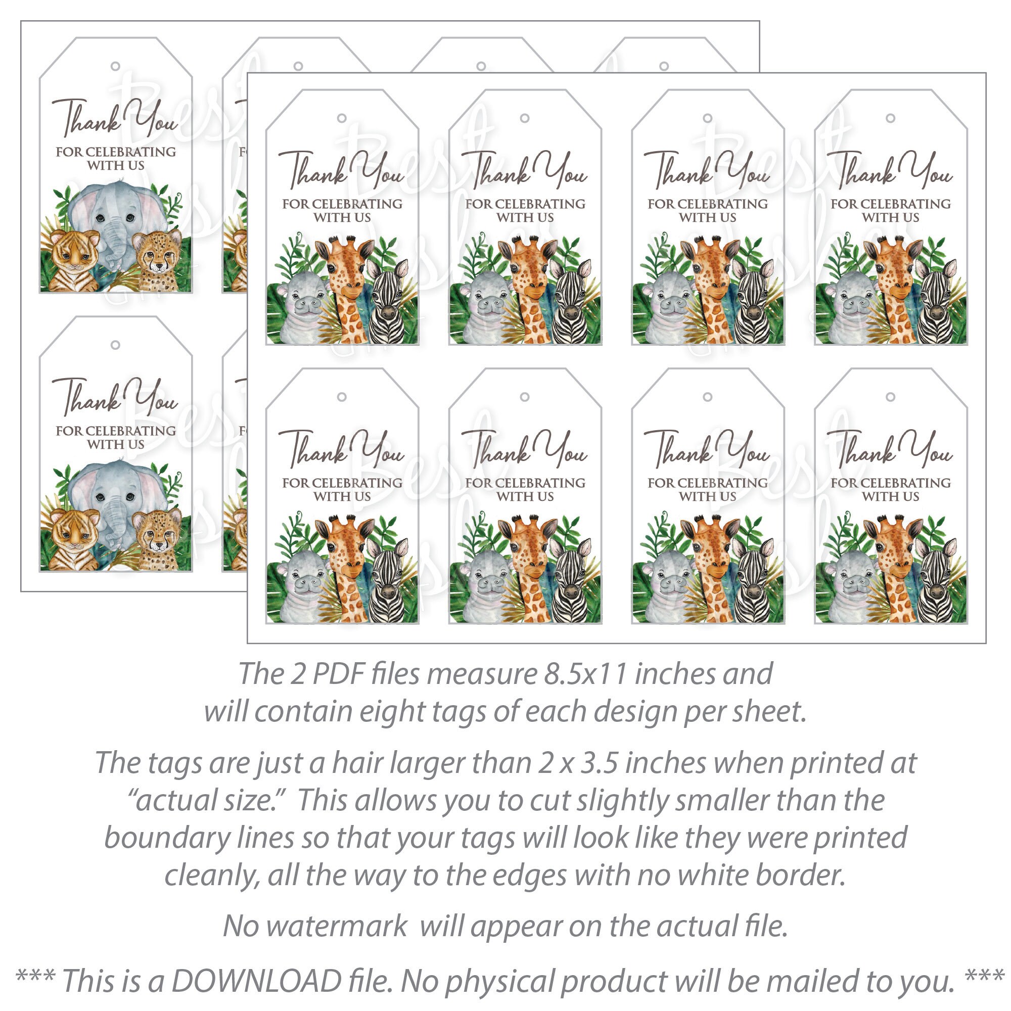 INSTANT DOWNLOAD - Jungle Animal Thank You Tags, Wild One 1st Birthday ...