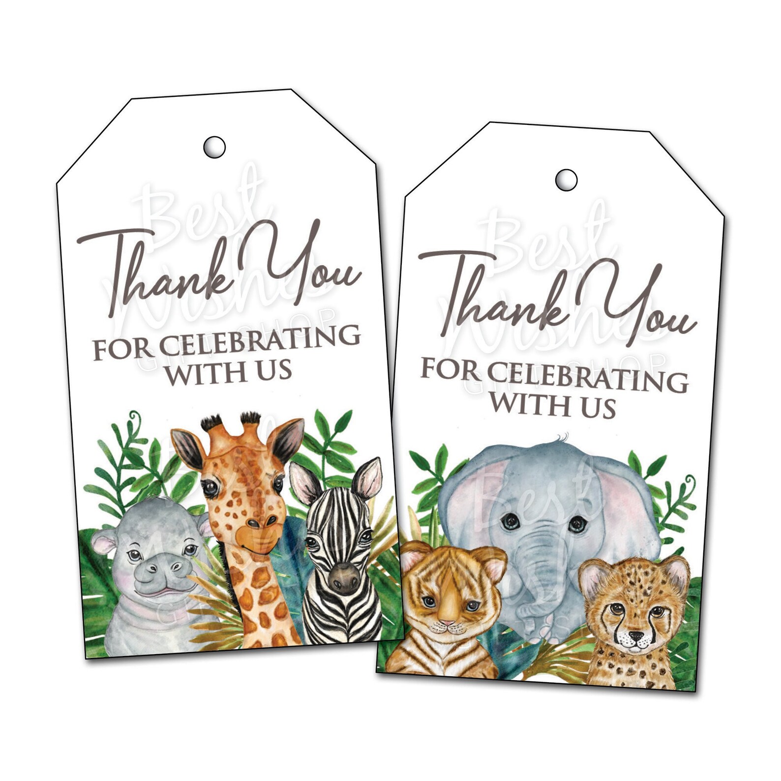 INSTANT DOWNLOAD - Jungle Animal Thank You Tags, Wild One 1st Birthday ...