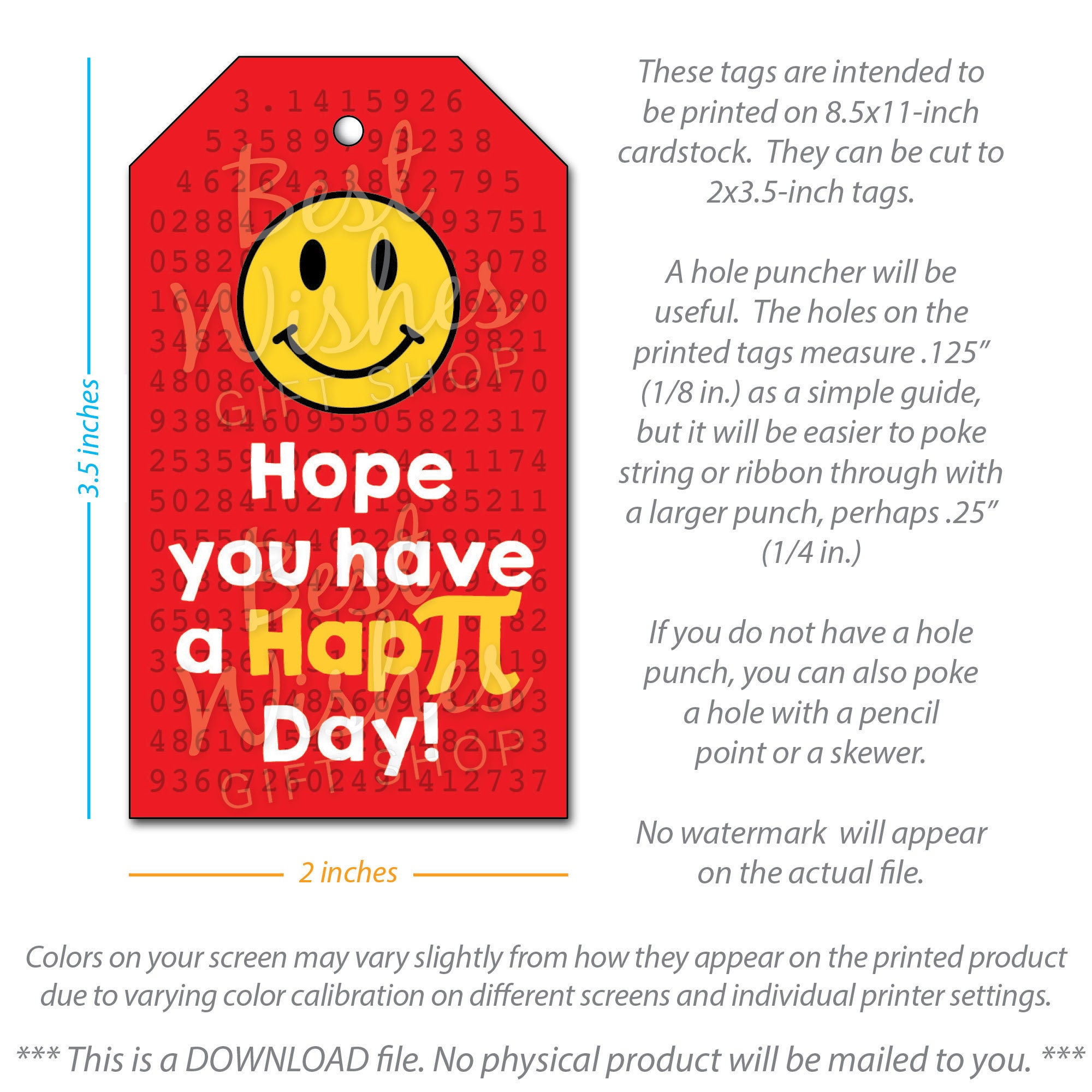 INSTANT DOWNLOAD - Happy Pi Day Tags, Happi Day Gift Tag, Back to ...