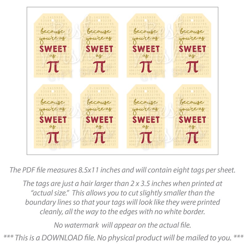 INSTANT DOWNLOAD - Sweet as Pi Tags, Pi Day Gift Tag, Moon Pi, Math ...