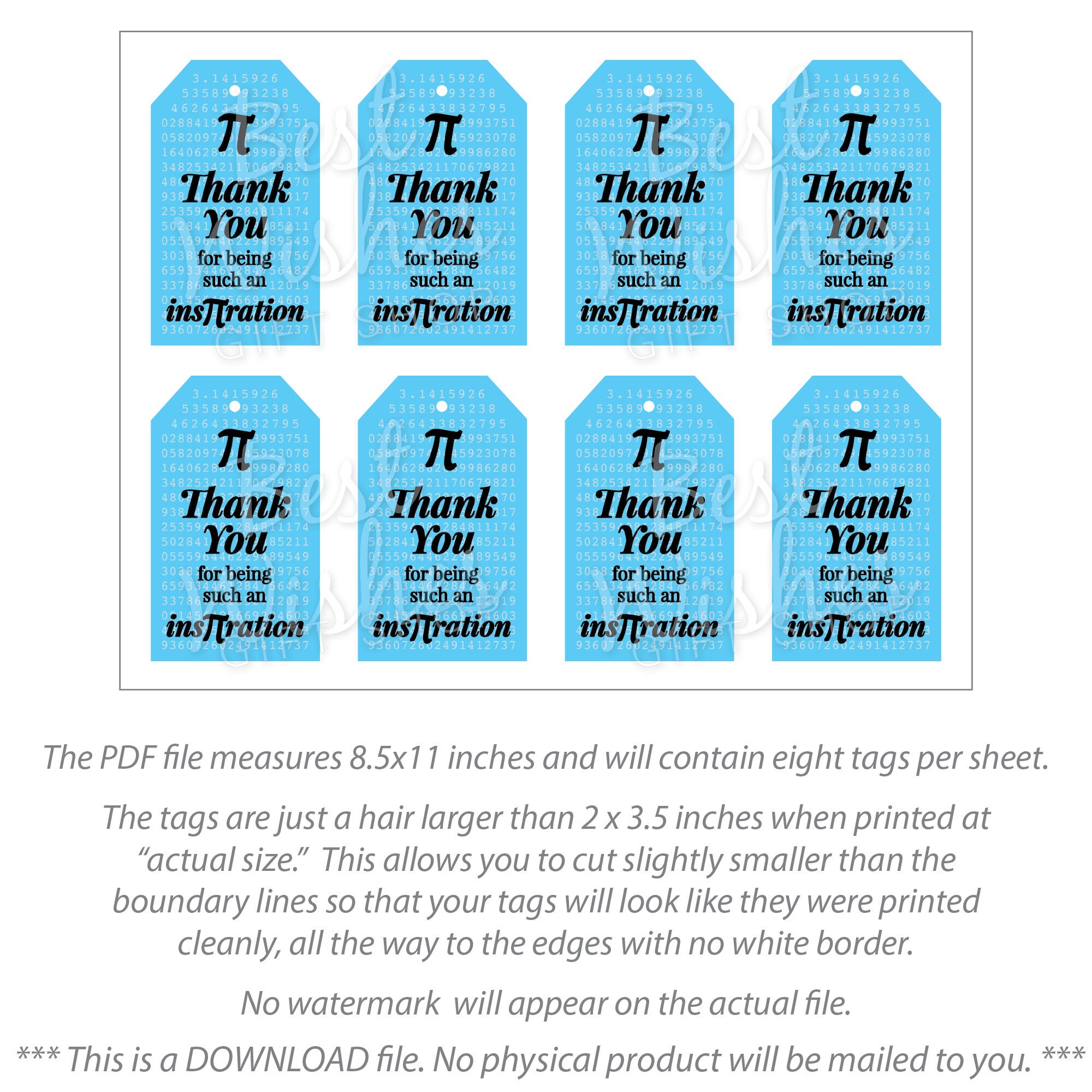 INSTANT DOWNLOAD - Pi Day Gift Tags, Thank You for Being an Inspiration ...