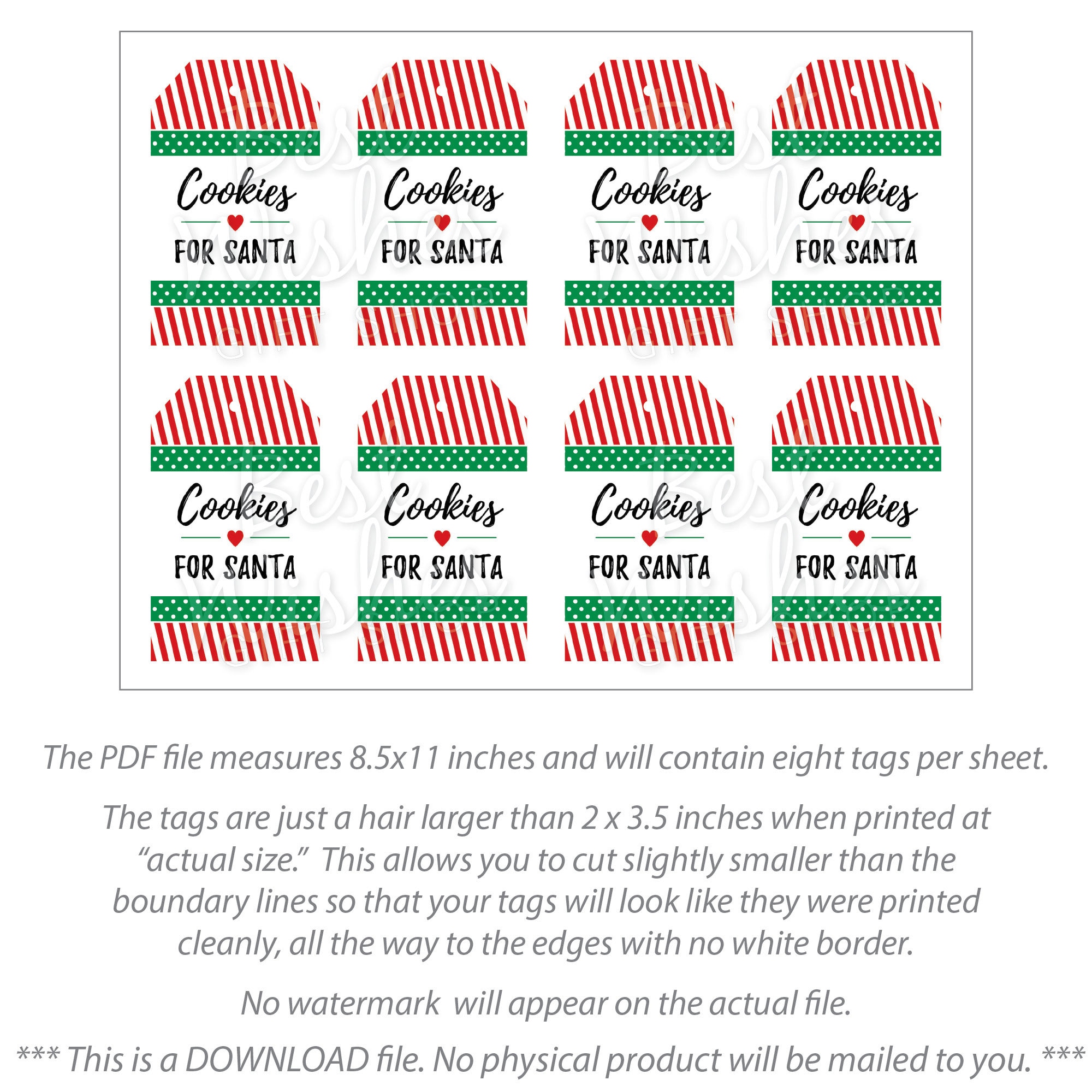 INSTANT DOWNLOAD Cookies for Santa Gift Tags Christmas Cookie Gifts ...