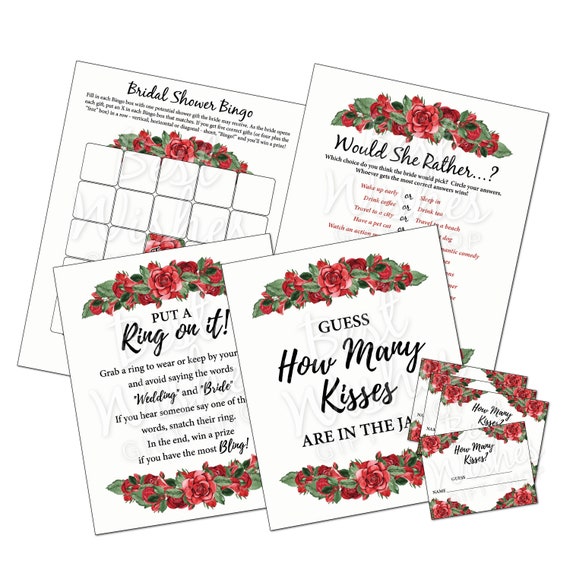 INSTANT DOWNLOAD Red Roses Bridal Shower Games DIY | Etsy