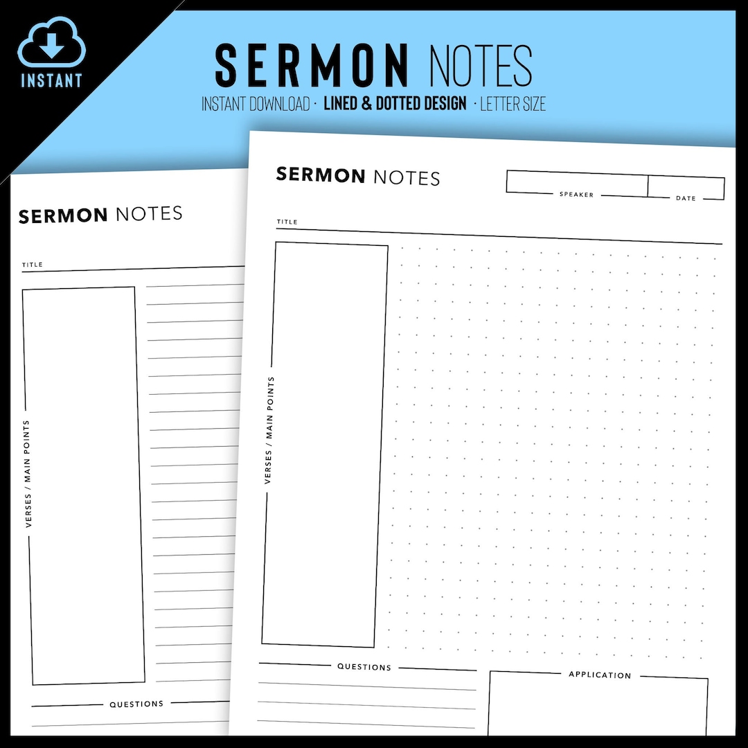 Sermon Notes Template PRINTABLE, PDF, Goodnotes Sermon Template, Church ...