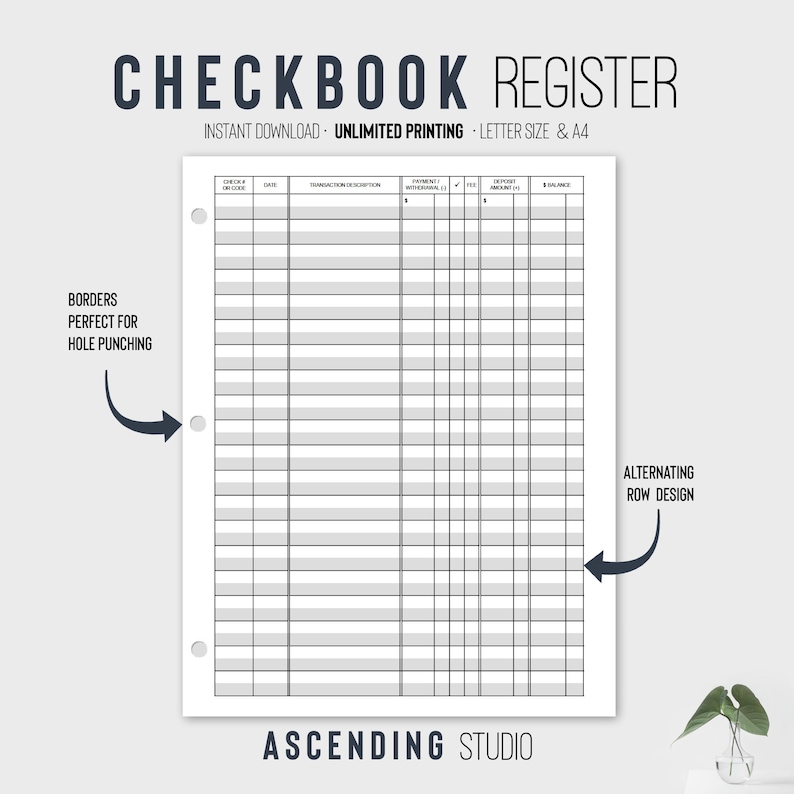 Checkbook Register PRINTABLE, Transaction Register PDF, Checkbook ...