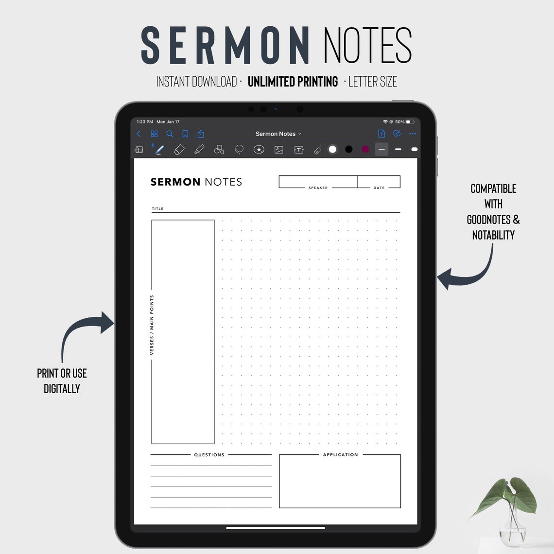 Sermon Notes Template PRINTABLE, PDF, Goodnotes Sermon Template, Church ...
