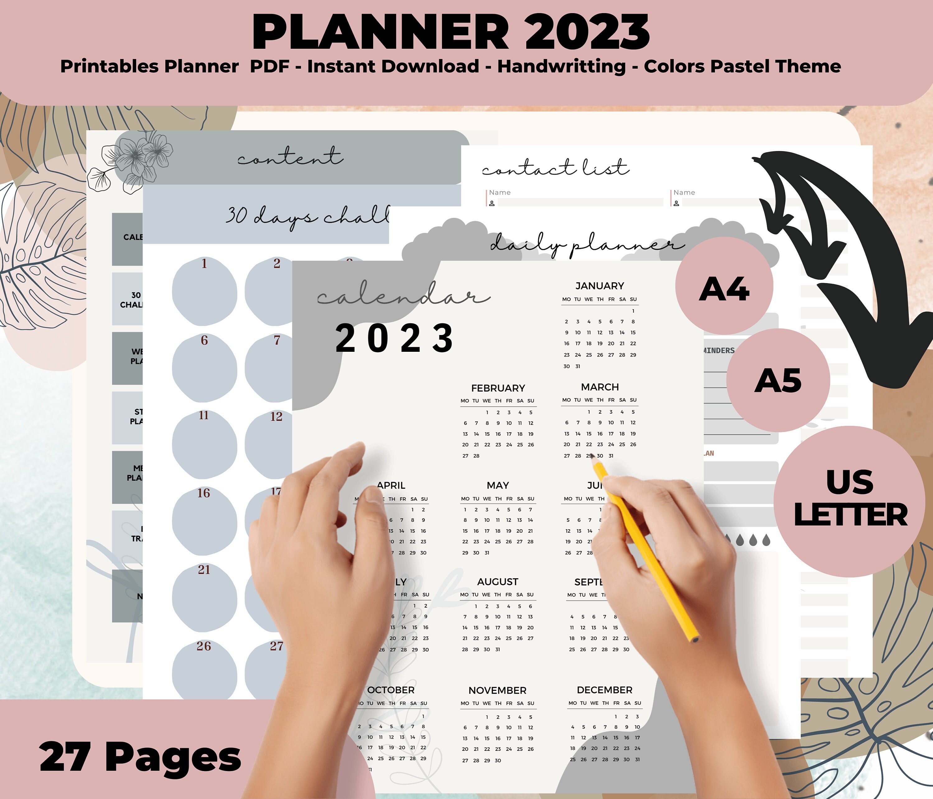 Printable Planner ,daily Weekly Monthly Yearly Planner, Calendar 2023 ...