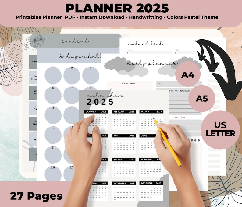 Printable Planner ,daily Weekly Monthly Yearly Planner, Calendar 2025 ...
