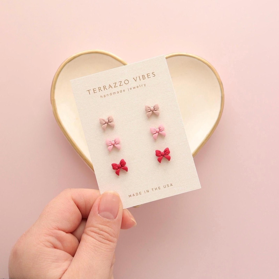 Mini Coquette Bow Stud Earrings: Polymer Clay, Stainless Steel - Etsy