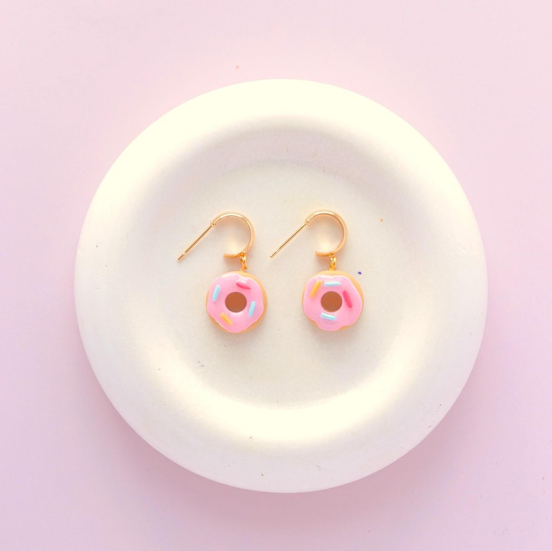 Pink Donut Dangle Earrings With Sprinkles | Cute Jewelry | Food-themed ...
