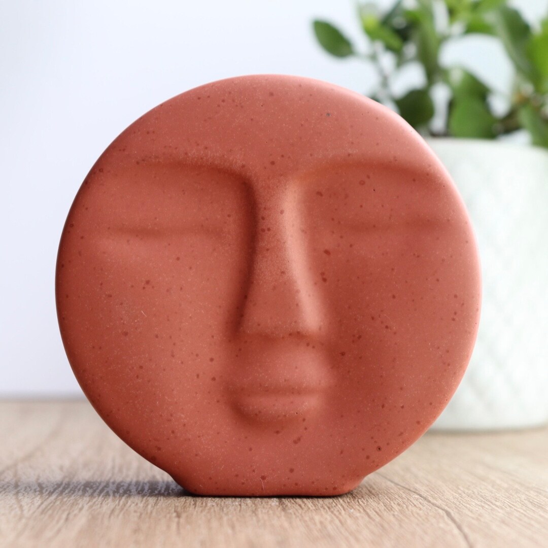 Terracotta Full Moon Face With Closed Eyes Sculpture, Bohemian Moon ...