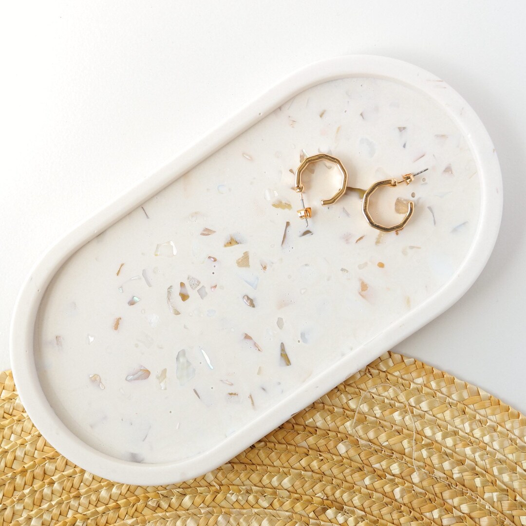 Seashell Terrazzo White Oval Tray | Beach Decor, Catchall & Jewelry ...