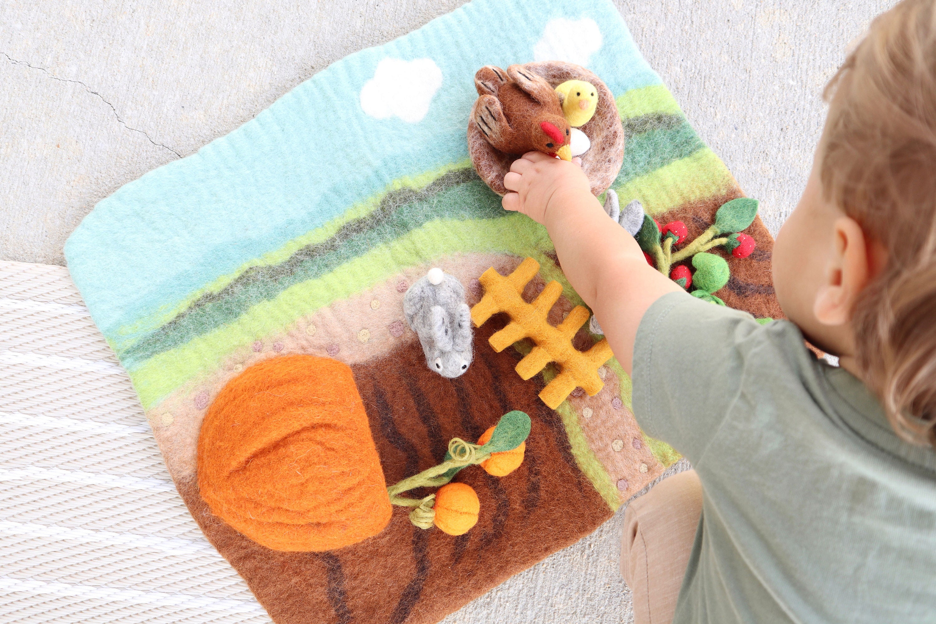 Felt Rustic Farm Animal Play Set Pretend Play, Needle Felt Play Mat ...