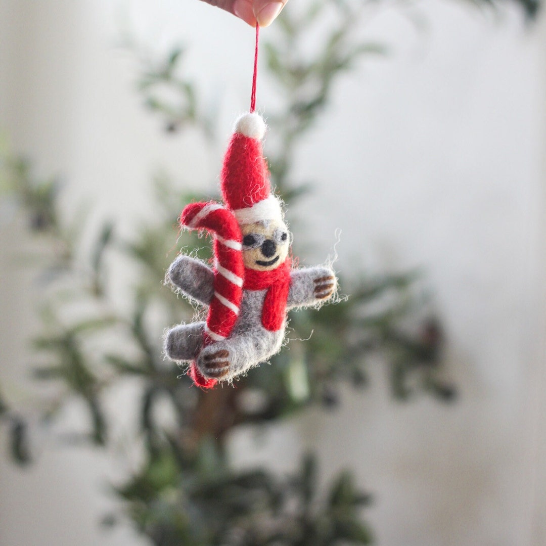 Felted Sloth Ornament, Sloth Christmas Ornament, Handmade Christmas ...