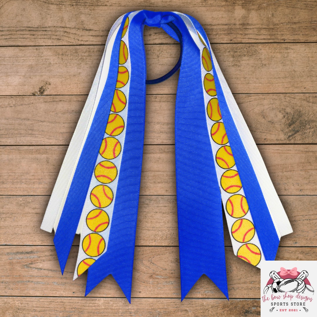 Custom Glitter Softball Hair Tie Streamer Personalized Softball Ribbons ...