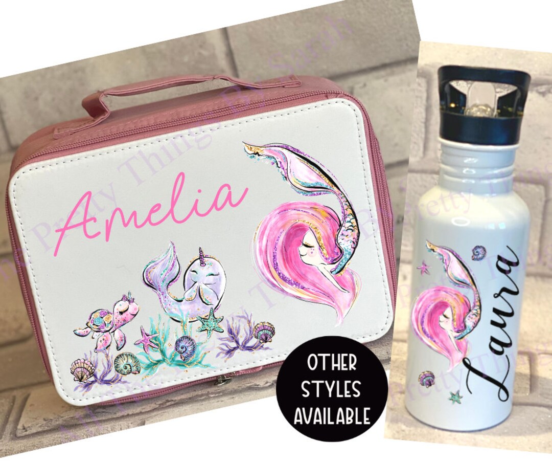 Personalised Kids Mermaid Lunch Box and Bottle, Mermaid Bottle, Lunch ...