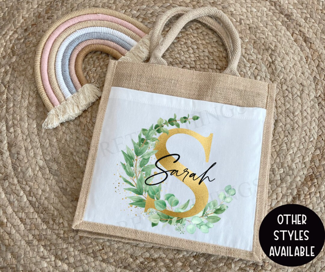 Personalised Floral Jute Bag, Hessian Bag, Mothers Day Gift, Initial ...