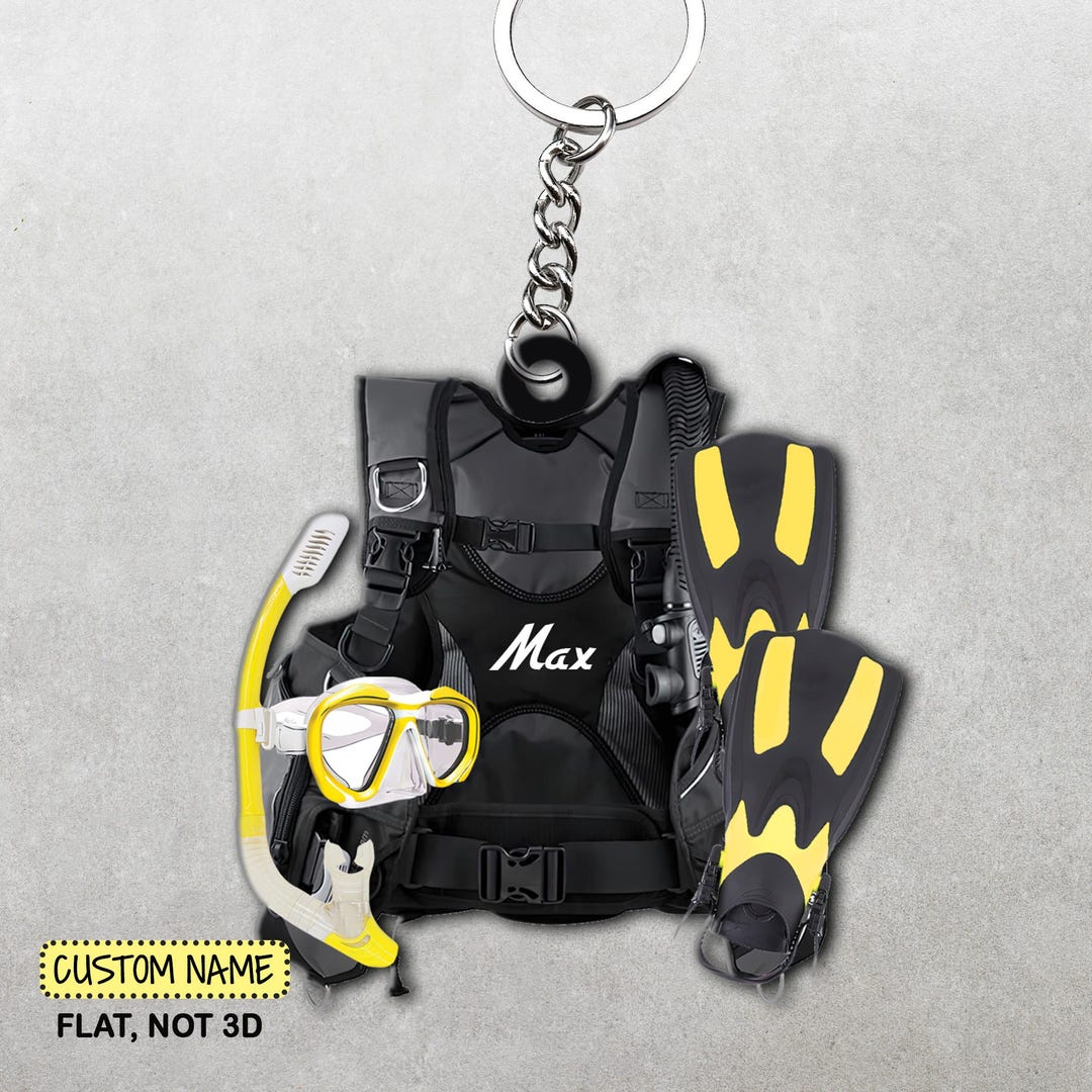 Scuba Diving Gear Custom Flat Keychain, Scuba Diving Equipment, Scuba ...