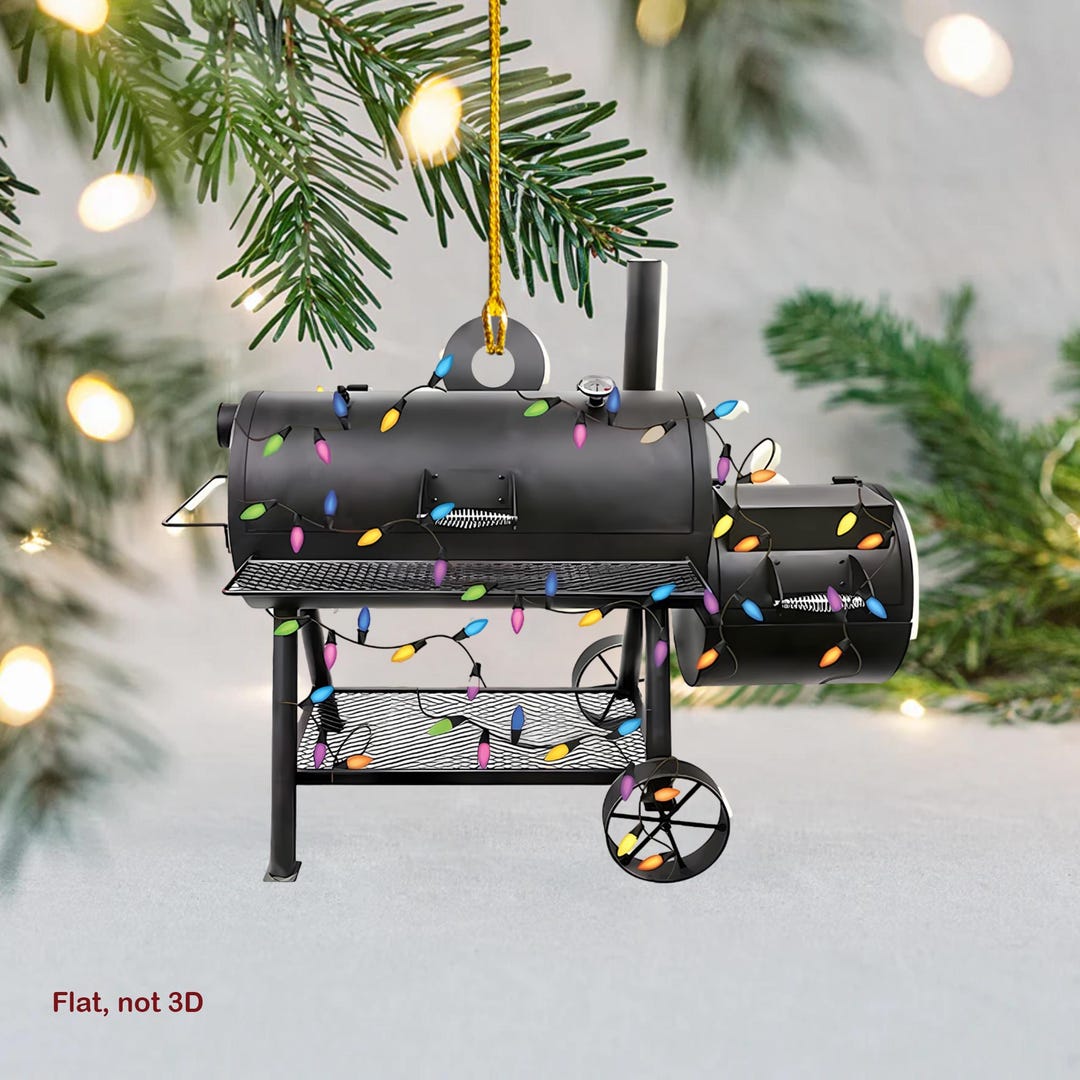 Personalized Smoker BBQ Christmas Lights Flat Ornament, Camping BBQ ...