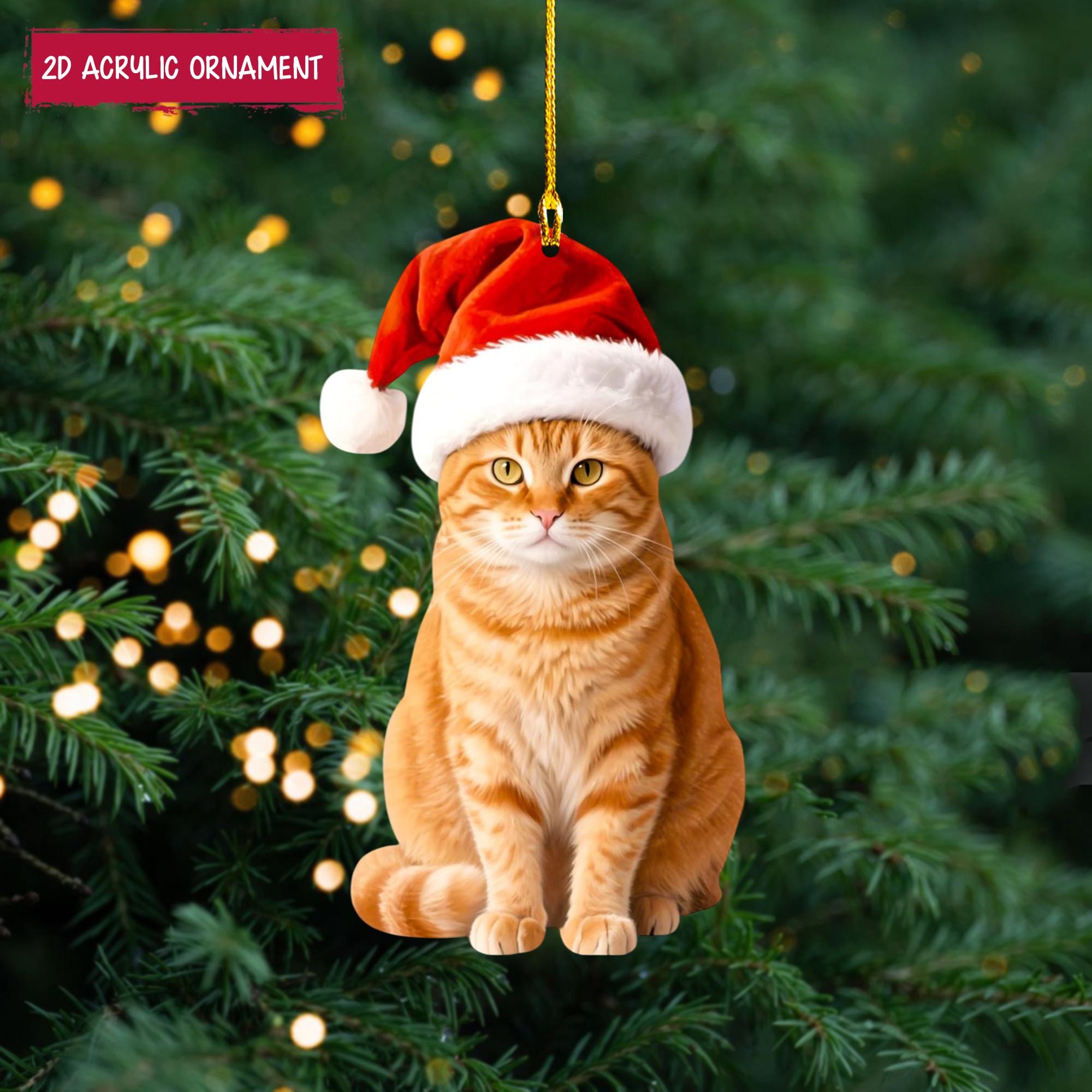 Orange Cat Santa Hat Christmas Ornament, Cat Lover Gift, Pet Memorial ...