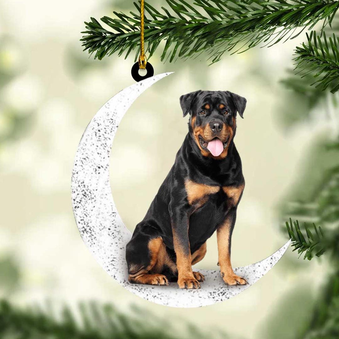 Rottweiler Dog Sit on the Moon Ornament, Rottweiler Ornament for Dog ...