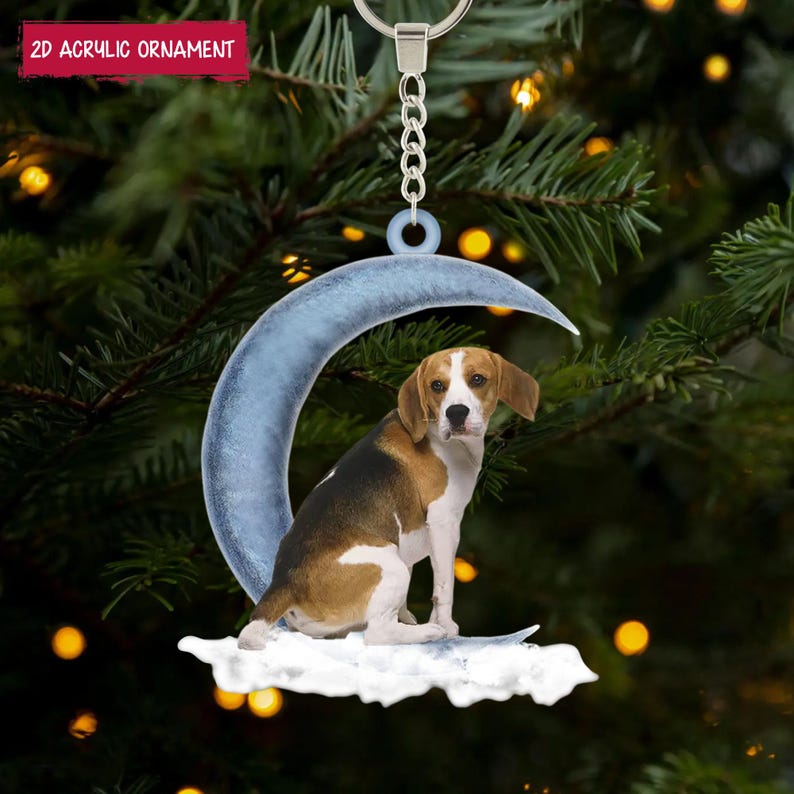Beagle Christmas Ornament, Dog Sitting on the Moon, Cute Hanging ...