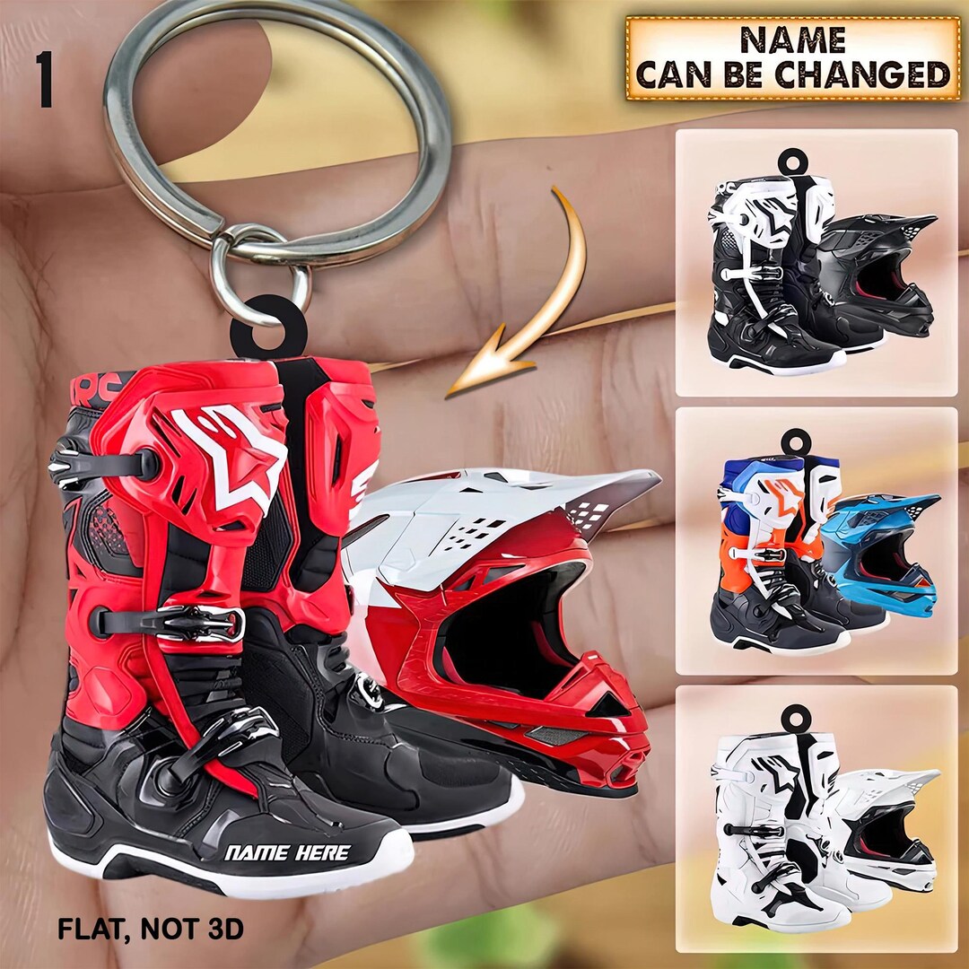 Personalized Motocross Boots Helmet Flat Keychain, Motocross Boots ...