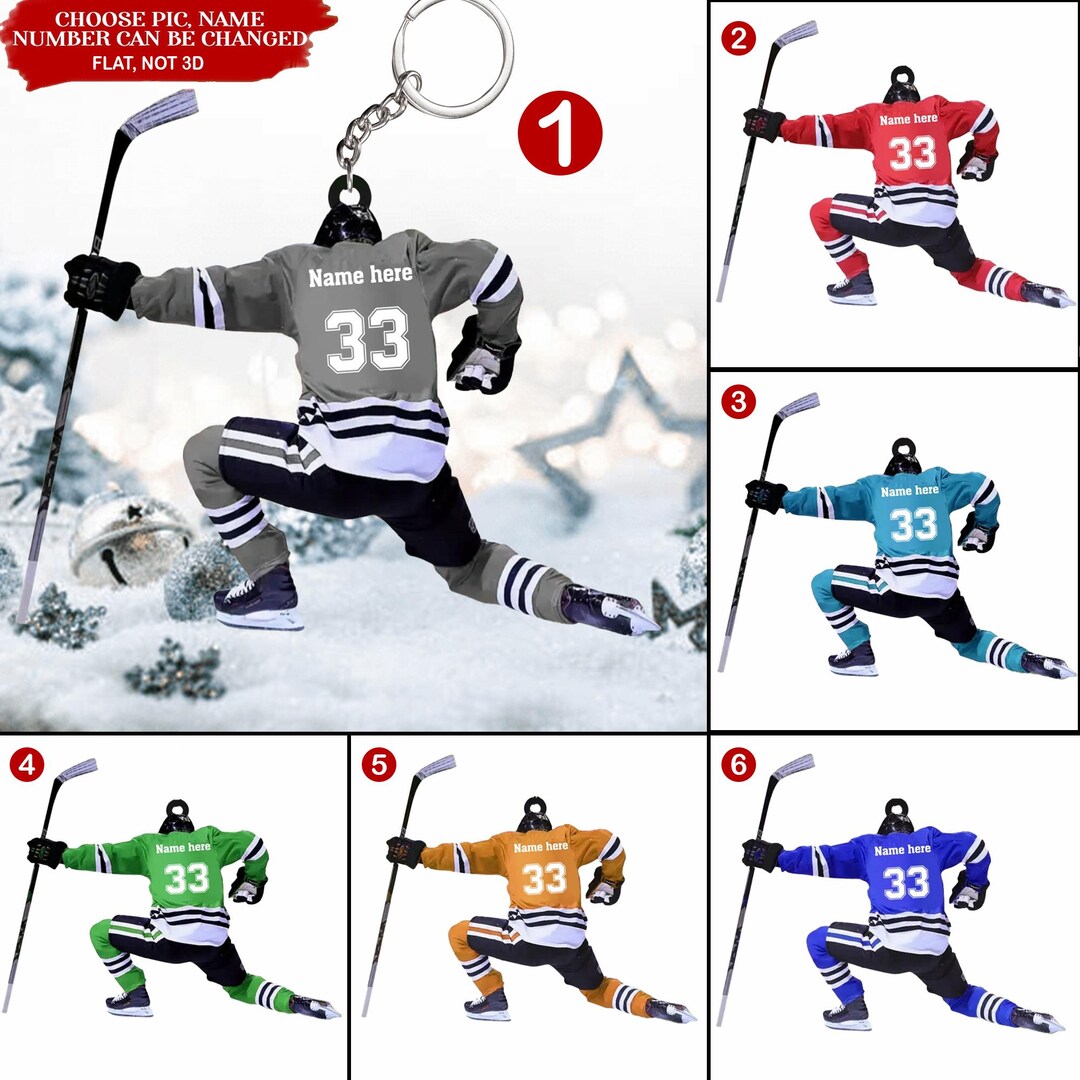 Personalized Hockey Players Flat Keychain, Custom Hockey Pose Keychain ...