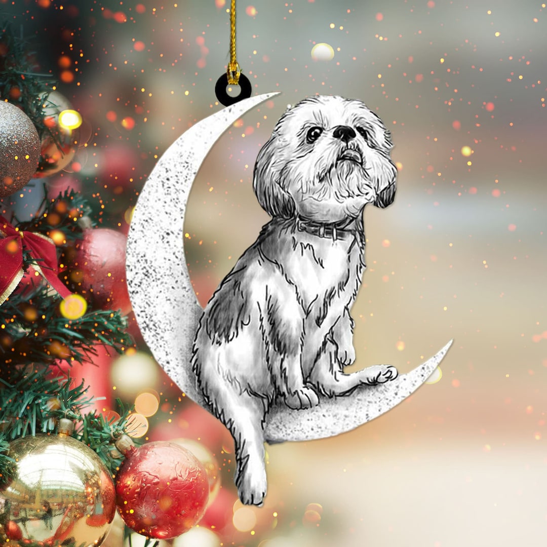 Shih Tzu Dog Sit on the Moon Ornament, Shih Tzu Ornament for Dog Lover ...