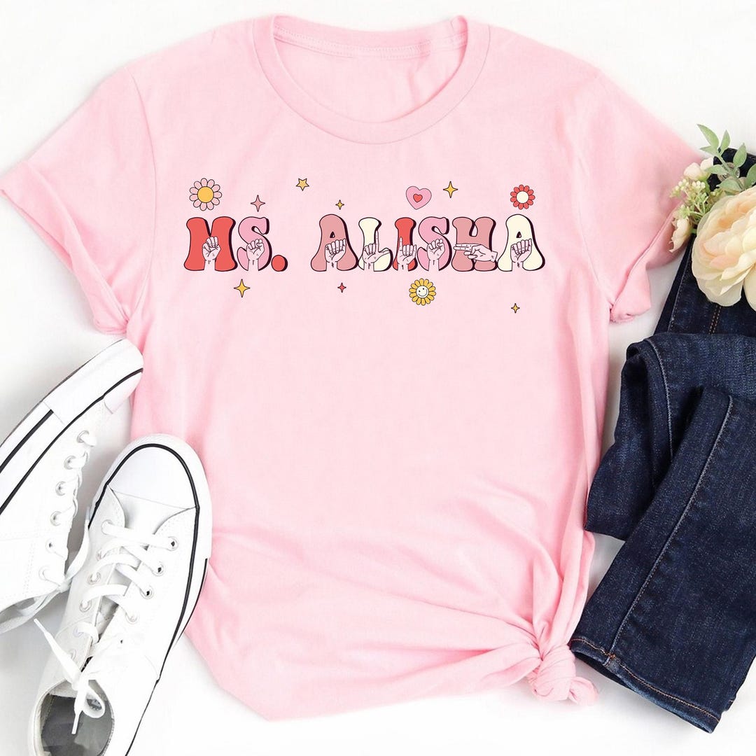 ASL American Sign Language T-shirt for Women, Custom Name Tee, Deaf ...