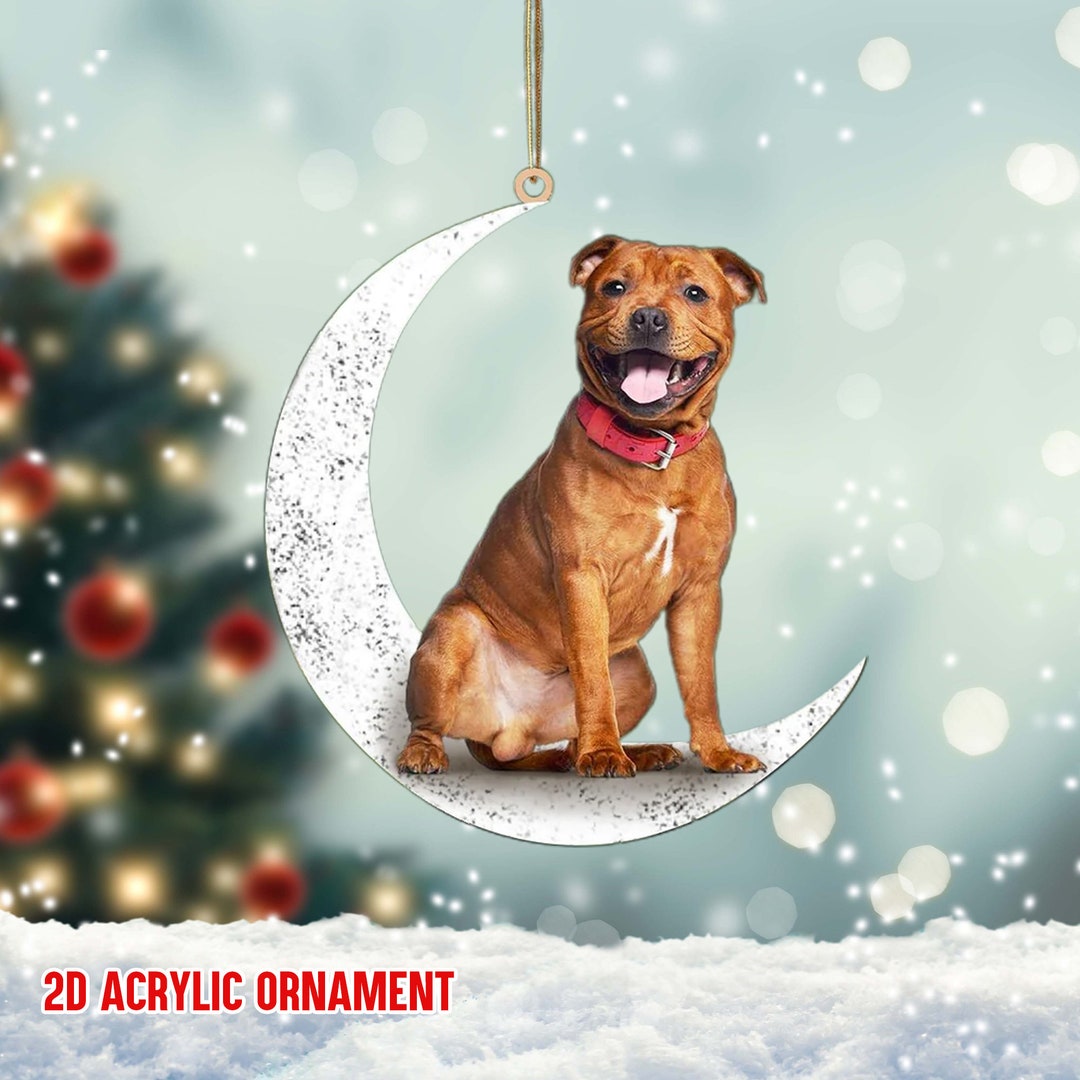 Staffy Dog Sit on the Moon Ornament, Staffordshire Bull Terrier ...