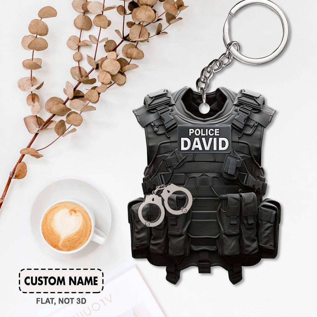 Personalized Police Bulletproof Vest Flat Keychain, Police Keychain ...