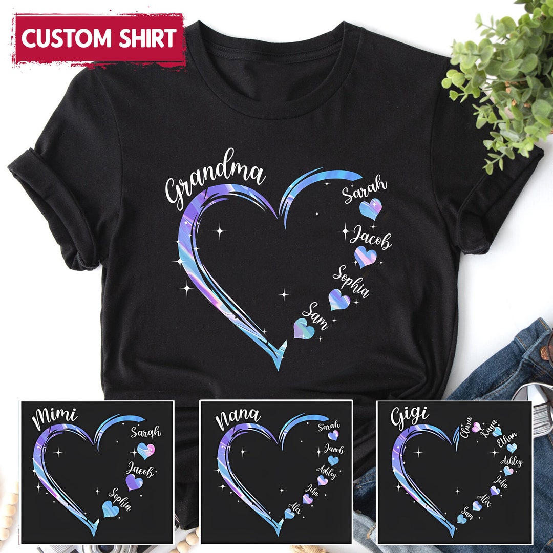 Personalized Grandma With Grandkids Names Hearts Shirt, Customized ...