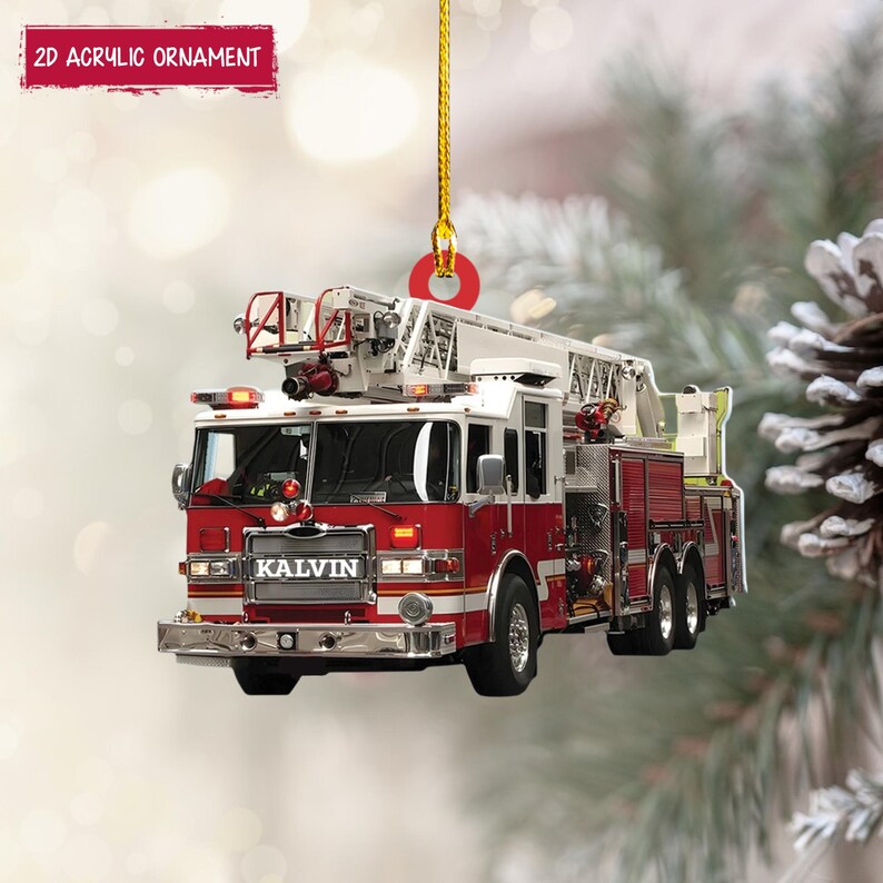 Fire Truck Christmas Ornament, Fire Department Holiday Decoration ...