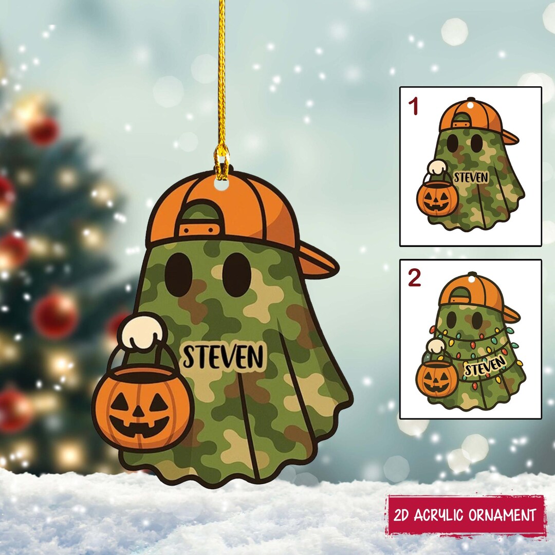 Personalized Army Ghost Halloween Ornament, Spooky Military Ghost Xmas ...