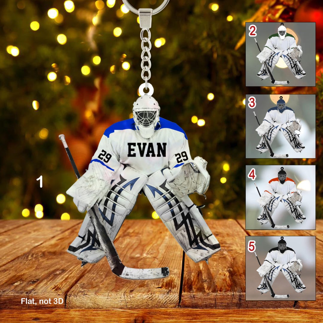Personalized Hockey Goalie Flat Acrylic Keychain & Ornament, Gift for ...
