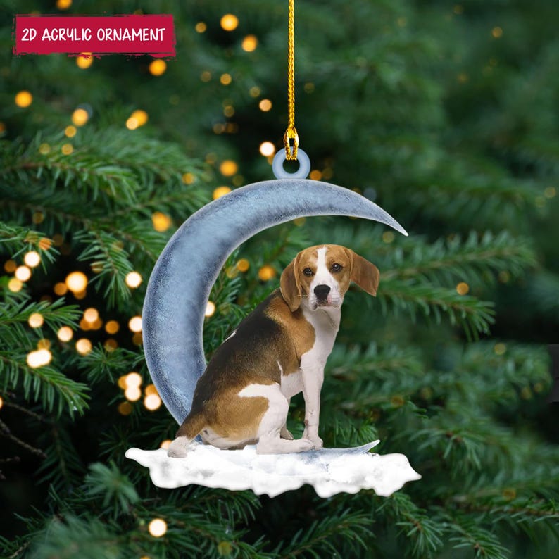 Beagle Christmas Ornament, Dog Sitting on the Moon, Cute Hanging ...