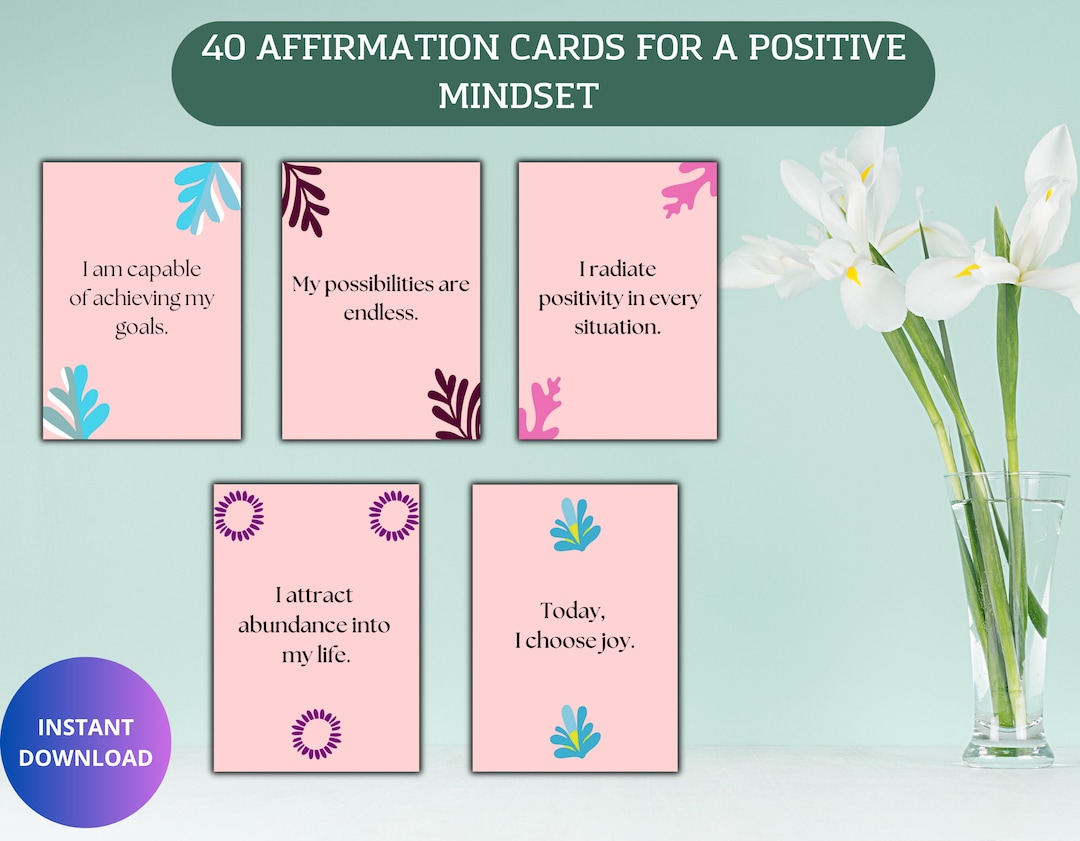 40 Affirmation Cards for A Positive Mindset, Digital Affirmation Cards ...
