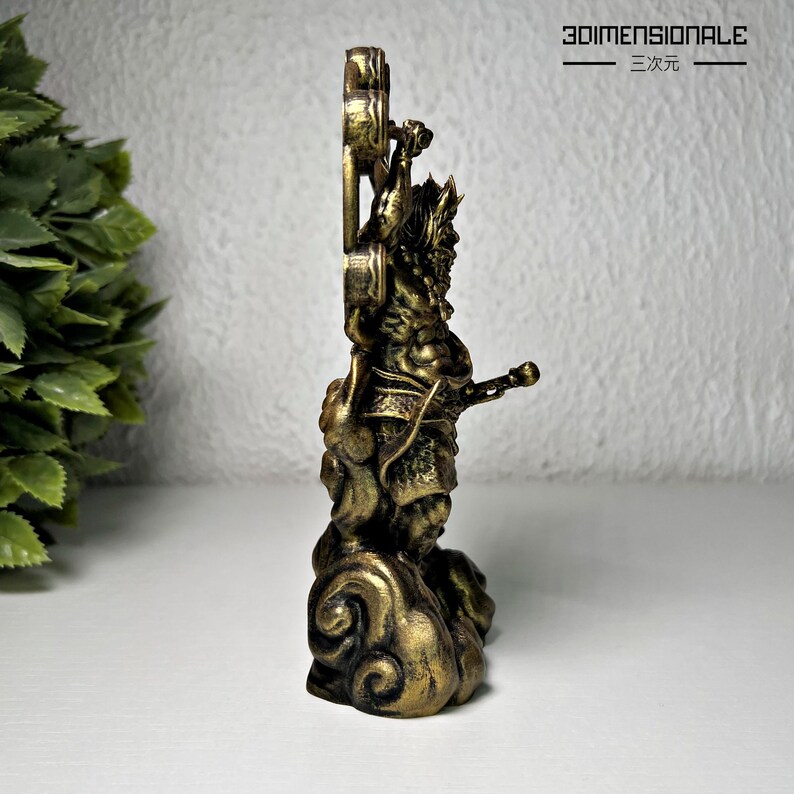 Raijin Statue – Hand-painted Japanese Thunder God Figure – Golden ...